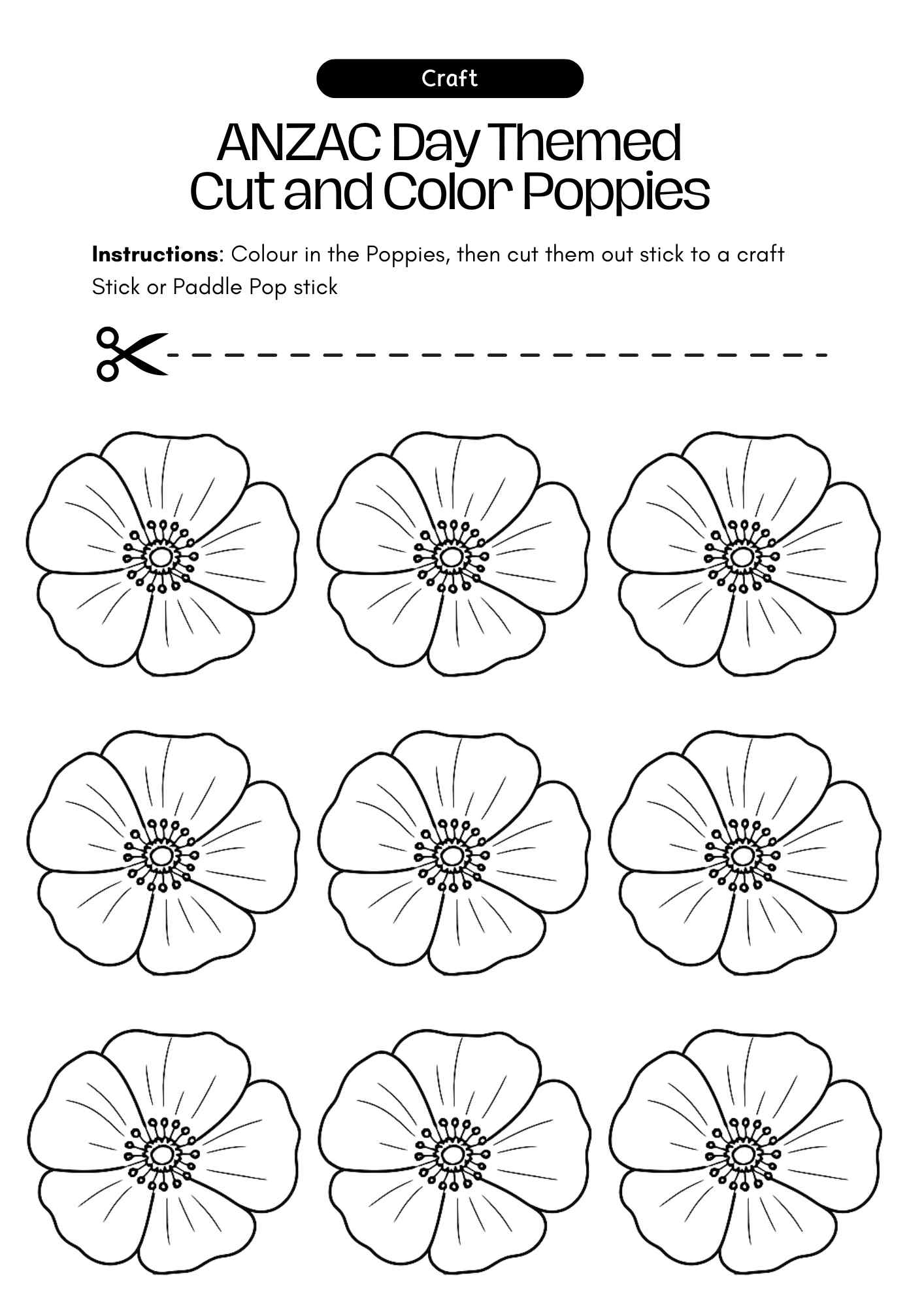 ANZAC Day Cut and Color Poppies – Free Printable Craft for Kids - Help ...